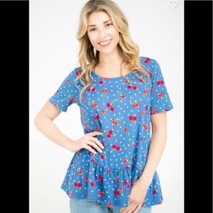 Shop Chic Missy | Tops | Nwt Blue Cherry Babydoll Top Nwt Sizes S M L ...